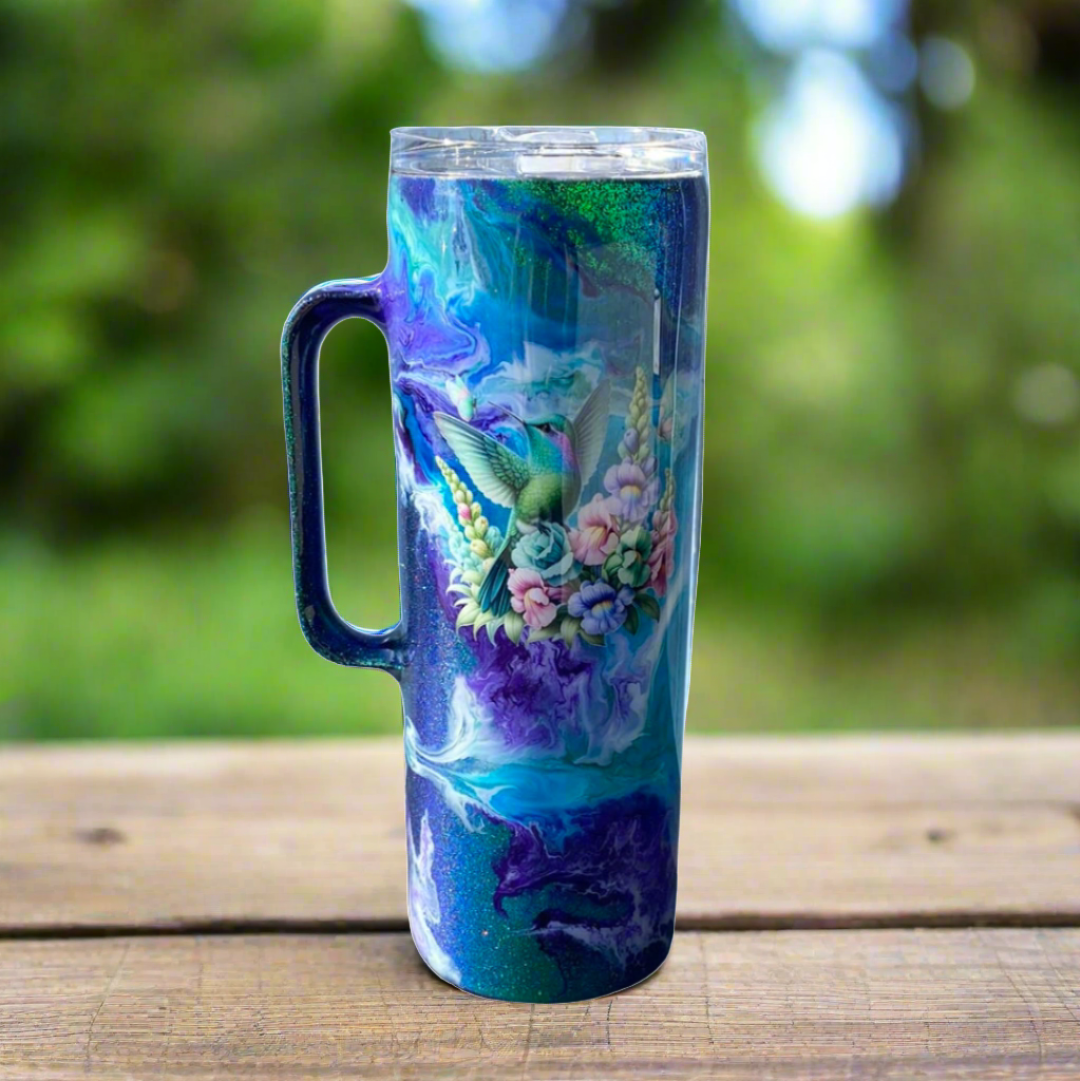 Hand Painted Hummingbird Stainless Steel Handle Tumbler w/Sliding Lid ...
