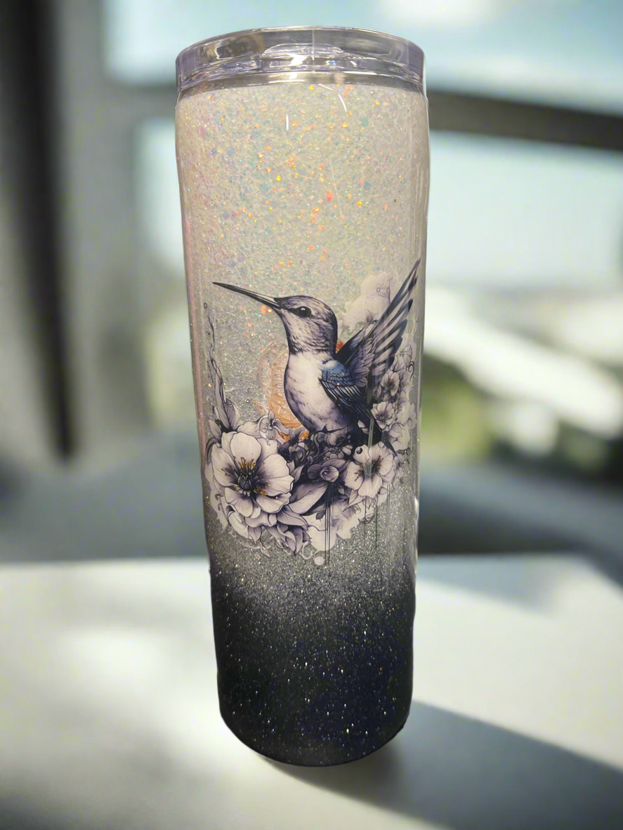 Custom Painted Black/White Hummingbird Stainless Tumbler w/Sliding Lid ...